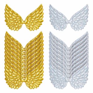 arricraft 40 pcs glitter craft angel wings, 2 colors fabric wing patches embossed wing patches for diy craft clothing ornament supplies shirts jeans craft sewing (gold & silver)