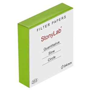 stonylab quantitative filter paper, 100 pack slow flow rate cellulose filter paper circles with 10 micron particle retention, 94 mm diameter