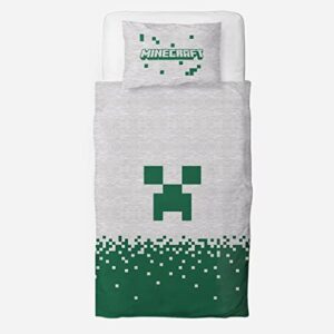 minecraft official single kids duvet cover set | character world brands pixels design reversible 2 sided bedding including matching pillow case | gaming single bed set polycotton