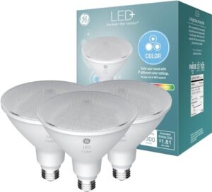 ge led+ color changing par38 outdoor led light bulbs with remote, 15 watts, outdoor rated floodlight (3 pack)