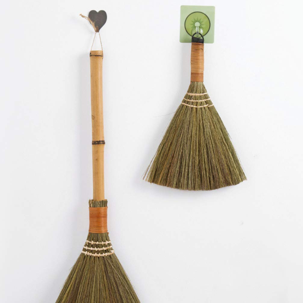 LIFKOME 2Pcs Indoor Grass Broom Whisk Broom Thai Handle Broomstick Sweeping Cleaning Tool Asian Handmade Craft Broom for Home Kitchen Bedroom