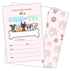 wwongxianb birthday party invitation cards for kids, teens party invites cards, pet puppy dogs party celebration, birthday party supplies, 20 fill-in invitation cards with envelopes set -sr a013