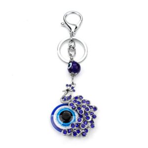 luxshiny wall hanging decor lucky jewelry blue evil eye ornament peacocks keychain evil eye key hanging pendant bag car key hanging decoration protection amulet hamsa hand keychain men keychain