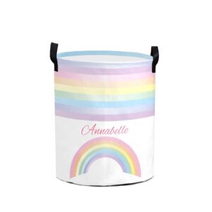 nzoohy lovely rainbow personalized waterproof foldable laundry basket bag with handle, custom collapsible clothes hamper storage bin for