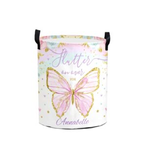 nzoohy butterfly floral pattern personalized waterproof foldable laundry basket bag with handle, custom collapsible clothes hamper storage bin for toys laundry dorm travel bathroom