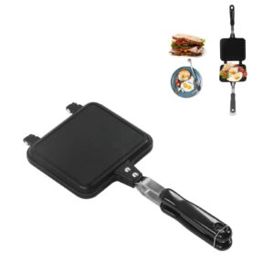 double sided frying pan, sandwich grill maker with non stick cast iron grilling plate breakfast frying pan foldable grill frying pan for breakfast toast panini waffle