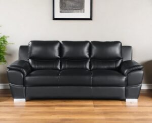 homeroots 85" black leather sofa with silver legs