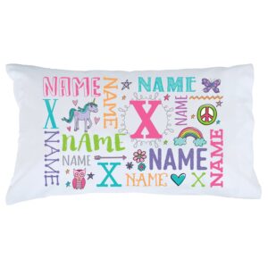 Personalized Planet My Name Pastel White Pillowcase with Custom Initial and Name Printed | Fun Bedroom Décor for Children | Standard Queen Size Pillow Cover | 20x31