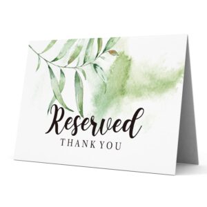 reserved table tent card, reserved table signs, table reserved signs, greenery tented table place cards for weddings, parties, restaurants and celebrations, 10 pack, 4"x6"