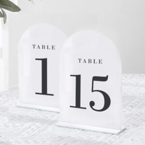 uniqooo white arch wedding table numbers with stands 1-15, 5x7" acrylic signs and holders, perfect for centerpiece, reception, decoration, party, anniversary, event