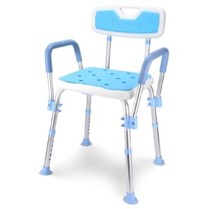 blessreach easily assembled portable shower chair seat, adjustable shower bench with arms, shower lift chair with storage bags.