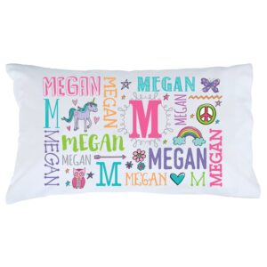 personalized planet my name pastel white pillowcase with custom initial and name printed | fun bedroom décor for children | standard queen size pillow cover | 20x31