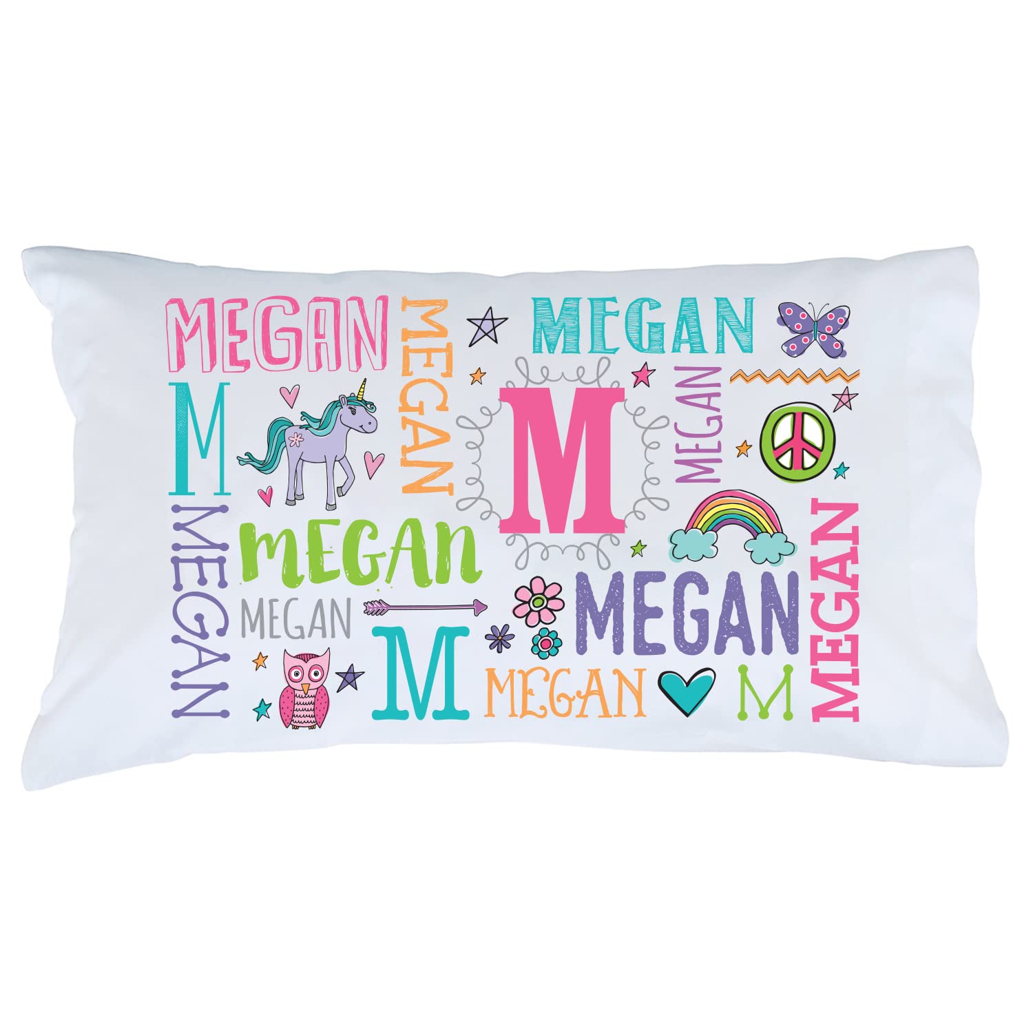 Personalized Planet My Name Pastel White Pillowcase with Custom Initial and Name Printed | Fun Bedroom Décor for Children | Standard Queen Size Pillow Cover | 20x31