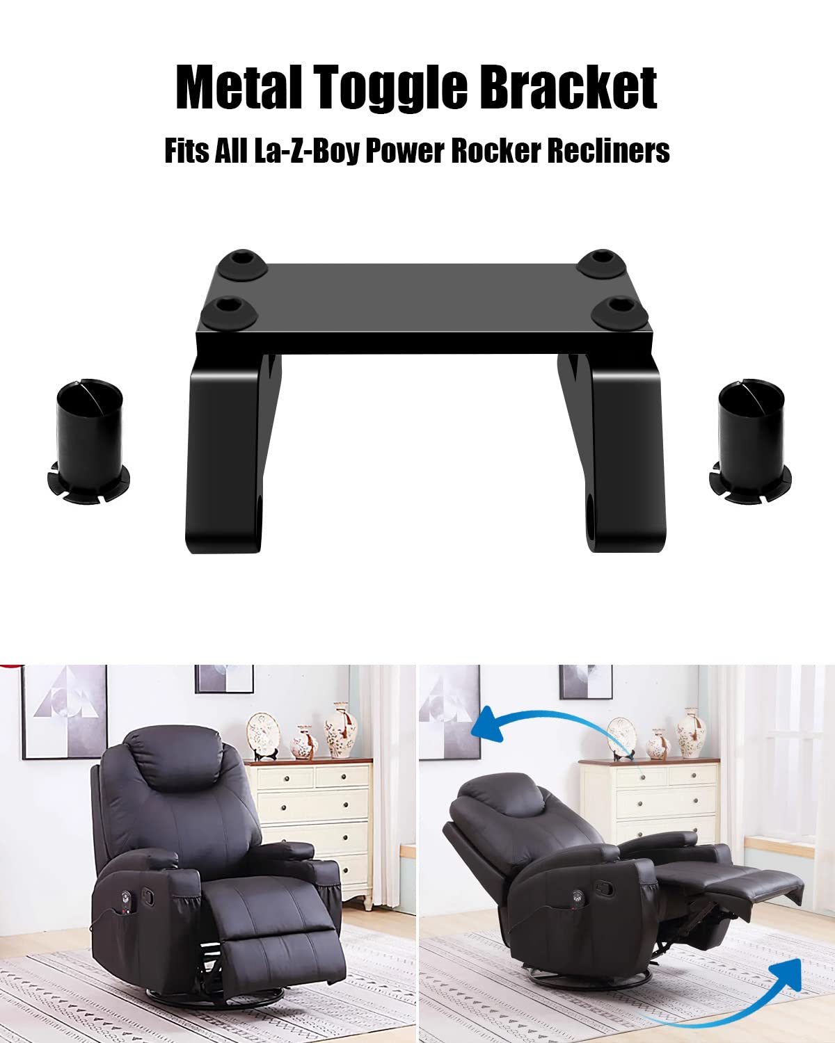 Metal Drive Toggle Bracket Fits for La-Z-Boy Lazyboy Power Recliners Aluminum Repair Parts Black with 2 Plastic Split Bushings