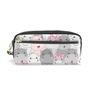 sletend large capacity pencil case hippo cartoon portable pencil bag pu leather comestic makeup bag organizer make up pouch with handle for boys girls adults students