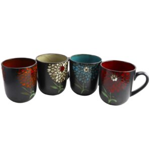 retrro gibson home gardenia cafe 4 piece 16 oz. assorted mug set