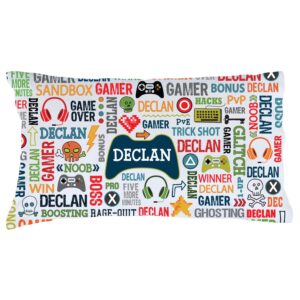 personalized planet video gamer icon pillowcase with custom name printed | fun bedroom décor for children | standard queen size pillow cover | 20x31