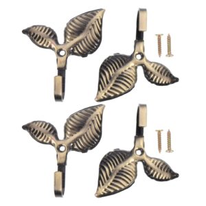 magiclulu 4pcs metal leaf shaped single wall hooks vintage iron coat hooks rustic wall- mounted coat hangers for home scarf bag towel key cap hat bronze