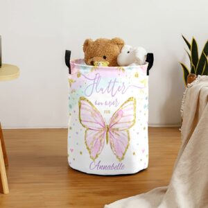 NZOOHY Butterfly Floral Pattern Personalized Waterproof Foldable Laundry Basket Bag with Handle, Custom Collapsible Clothes Hamper Storage Bin for Toys Laundry Dorm Travel Bathroom