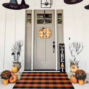 dr.nature orange and black plaid rug, 3 x 5 feet halloween front fall decor door mat cotton hand-woven rug for layered door mats washable carpet for autumn farmhouse porch entryway (60" l x 36" w)