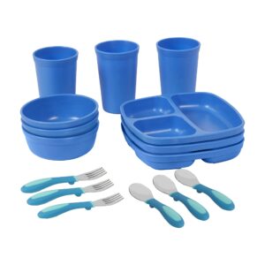 ecr4kids my first meal pal combo set, children's tableware, blue, 15-piece