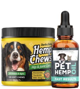 charlie & buddy hеmp Оil for dogs cats - helps pets with Аnxiеty, pаin, strеss, slееp, Аrthritis, hеmp hiр and jоint supplement for dogs - 120 hеmp treats with glucosamine