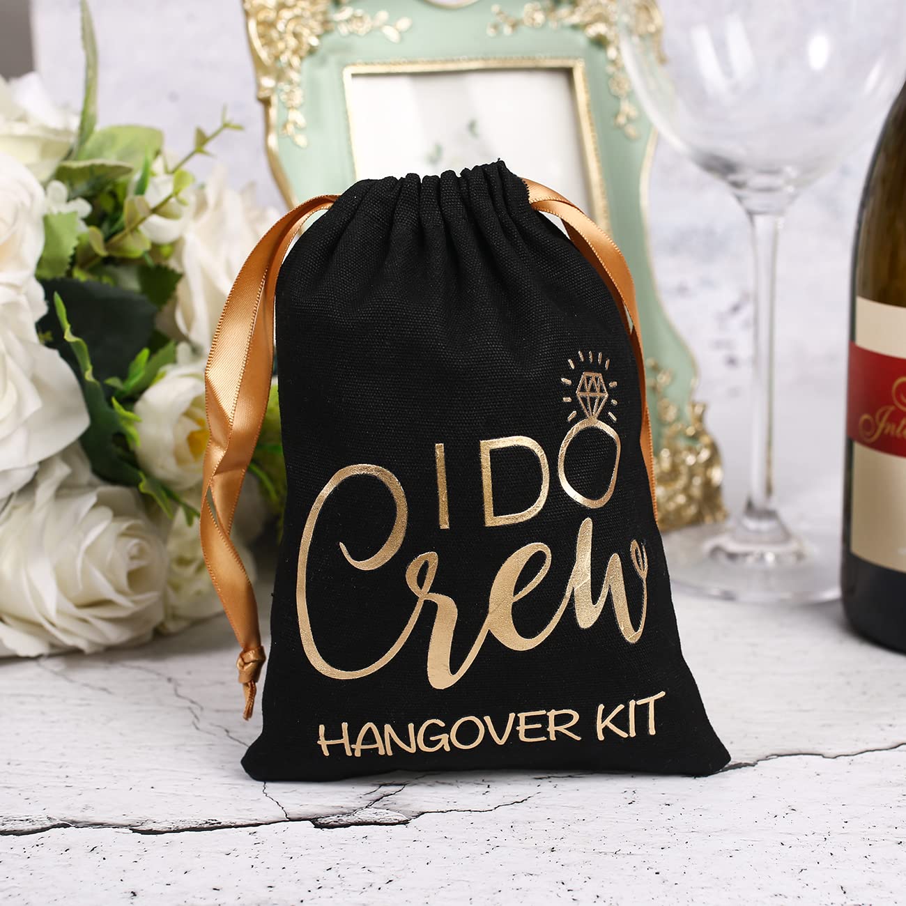 Cytdkve Gold Foil Bachelorette Party Favor Bag Hangover Kit Bag, Wedding Bridal Party Favor Bags for Bridesmaid Gifts Engagement Gifts (10 Pieces, Black, 5 x 7 Inch)