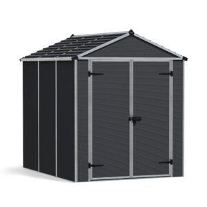 palram - canopia rubicon storage shed, 6'x8' diy backyard shed, gray polycarbonate panels and aluminum frame, sheds & outdoor storage for lawn mower, bike, garden tools, outdoor storage box shed