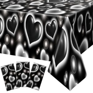 tudomro 3 pack 2000s tablecloth decoration cholo party table cover 90s table covers heart early plastic disposable rectangle table decoration for birthday party supplies, 54 x 108 inches(black)