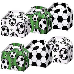 erweicet soccer party treat boxes 24 pcs football gift boxes cardboard candy cookies box with handles goodie bags for kids sports theme birthday party decoration soccer party supplies