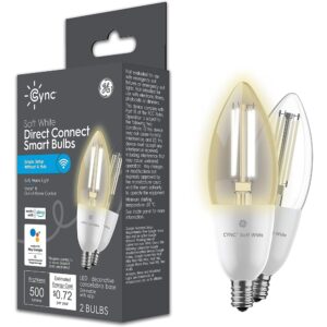 ge cync smart led light bulb, b11 candle light bulb, works with amazon alexa and google home, wifi light, 60w equivalent, soft white, small base (pack of 2)