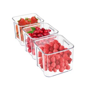 minesign 3pack fridge organizer drawer divider cube pull-out bins clear food container refrigerator storage box produce saver for pantry kitchen cabinet