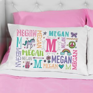 Personalized Planet My Name Pastel White Pillowcase with Custom Initial and Name Printed | Fun Bedroom Décor for Children | Standard Queen Size Pillow Cover | 20x31