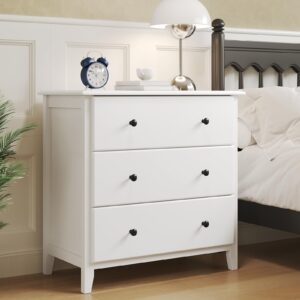 hasuit white dresser for bedroom, 27.5''w dresser with 3 drawers, modern chest of drawers, large capacity solid wood dresser, storage cabinet for bedroom, hallway (modern white)