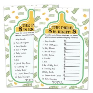 tentado 50 the price is right baby shower game for boys or girls - fun party activities card - cute best gender neutral reveal guessing funny question bundle pack, 4x6 inches