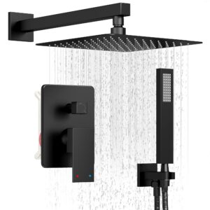 holispa black shower system, shower faucet set with 10-inch rain shower head and handheld, wall mounted high-pressure shower head set, shower combo set with shower valve and shower trim, matte black