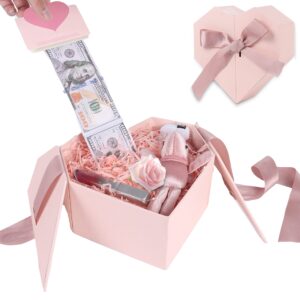 money box for cash gift pull pink - money gift box for cash gift ideas-love box with money pull out kit & automatic on/off string light - birthday money pull box surprise money box.