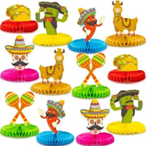 12pcs fiesta mexican party table decoration centerpiece - 8” paper 5 cinco de mayo party table decoration honeycomb for fiesta mexican themed taco party birthday day of the dead decor supplies