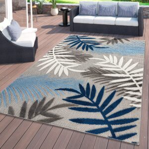 rugshop evora palm frond non-shedding patio deck backyard indoor/outdoor area rug 5' x 7' blue