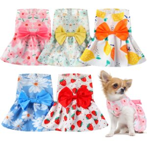 5 pieces dog clothes girl dog dresses small floral puppy dresses pet dog princess bowknot dress cute doggie summer outfits for yorkie female cat small pets, 5 styles(cute style,x-small)