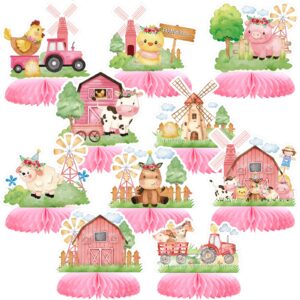 amylove 10 pcs pink farm animals party supplies girl pink barnyard birthday party decorations farm animal honeycomb centerpiece for table birthday baby shower party decorations