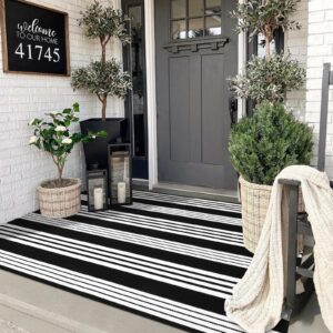 tiveney outdoor rug washable area rug 5'x7', patio rug porch rug large door mat cotton woven living room rug indoor black and white outdoor rugs for entryway/farmhouse/kitchen/foyer/deck/backyard