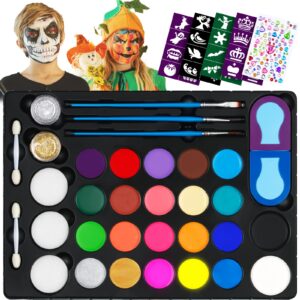 covacure face paint kit for kids - 22 vibrant colors and 160-piece kit for face painting, non-toxic & hypoallergenic face painting kit for halloween makeup, cosplay, carnivals and stage performance