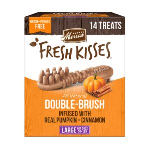 merrick fresh kisses natural dental chews, treats infused with pumpkin and cinnamon for large dogs over 50 lbs - 23 oz. bag