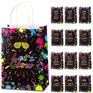 nezyo 24 pack neon bags themed let's glow party favor thank you for glowing with me goodie bags with handle for glow in dark party retro 80s 90s birthday halloween party decoration supplies