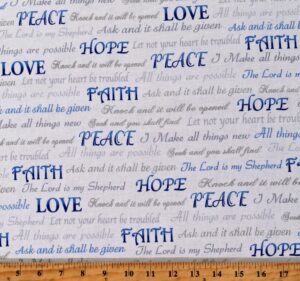 cotton faith hope and love scripture words phrases white cotton fabric print by the yard (33428m)