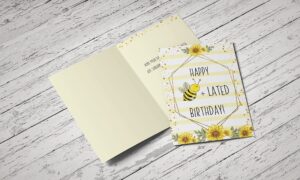 red door inspirations happy belated birthday card, single card and envelope (bee-lated single birthday card)