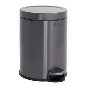 rubbermaid stainless steel round step-on trash can, 1.6-gallon, charcoal, wastebasket with lid for home/bathroom/kitchen/office