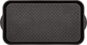 mohawk home boot tray all weather waterproof mat for entryway, shoes, pet food tray, garden, indoor outdoor black plastic 1'3"x2'5"