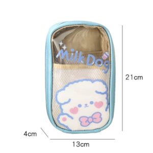 AONUOWE Kawaii Pencil Case Aesthetic Cute Clear Large Pencil Pouch School Supplies for Teen Girls (Blue Puppy)